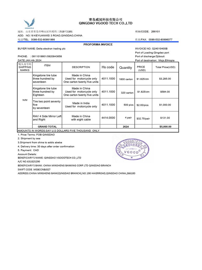 Proforma Invoice for Motorcycle Parts | PDF | Economies