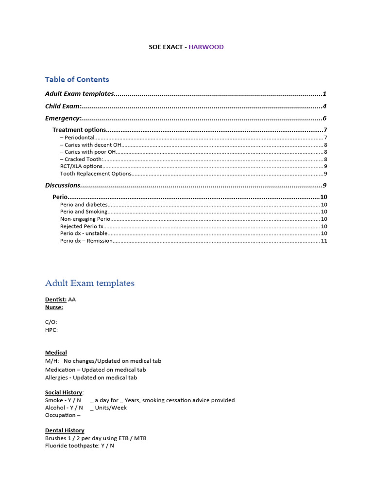EXACT Templates AA | PDF | Periodontology | Oral Hygiene