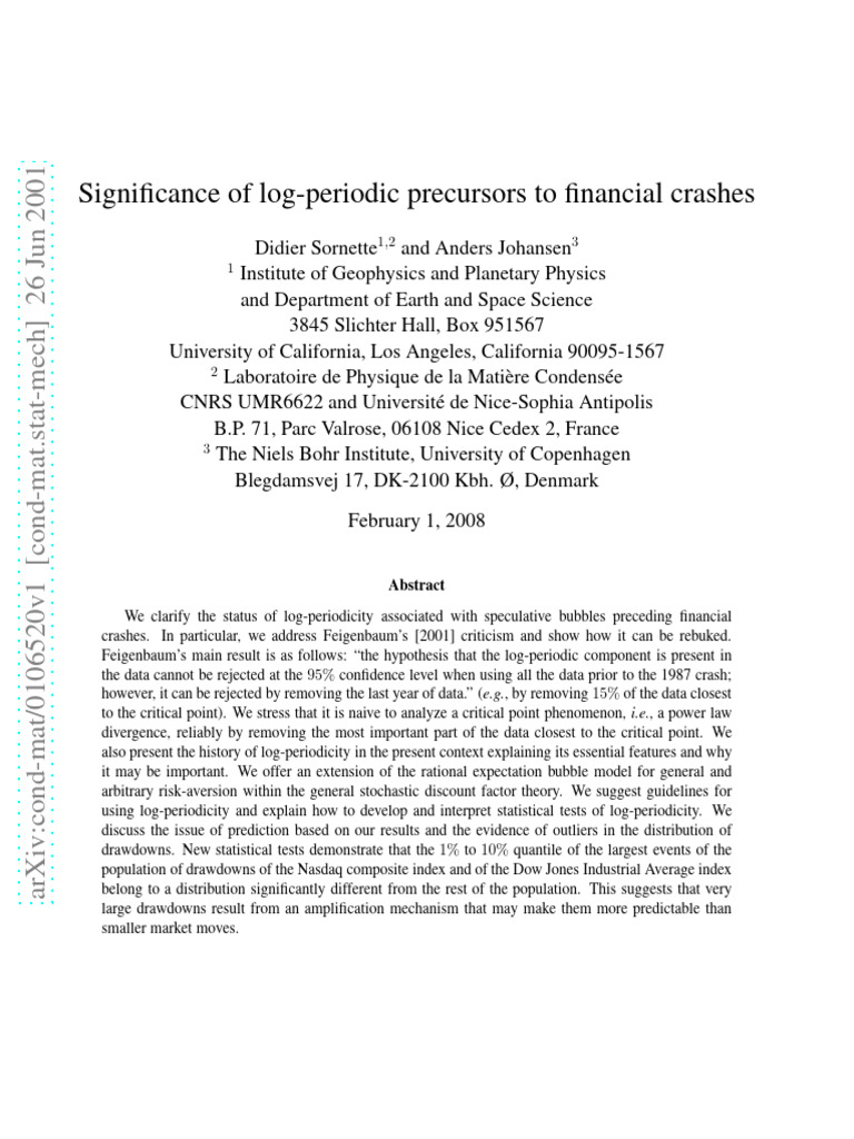 Significance of Log-Periodic Precursors To Financial Crashes | Download ...