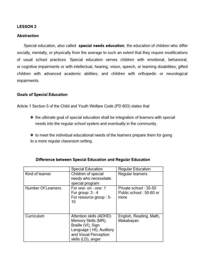 Lesson 2 Special Education | PDF | Special Education | Learning