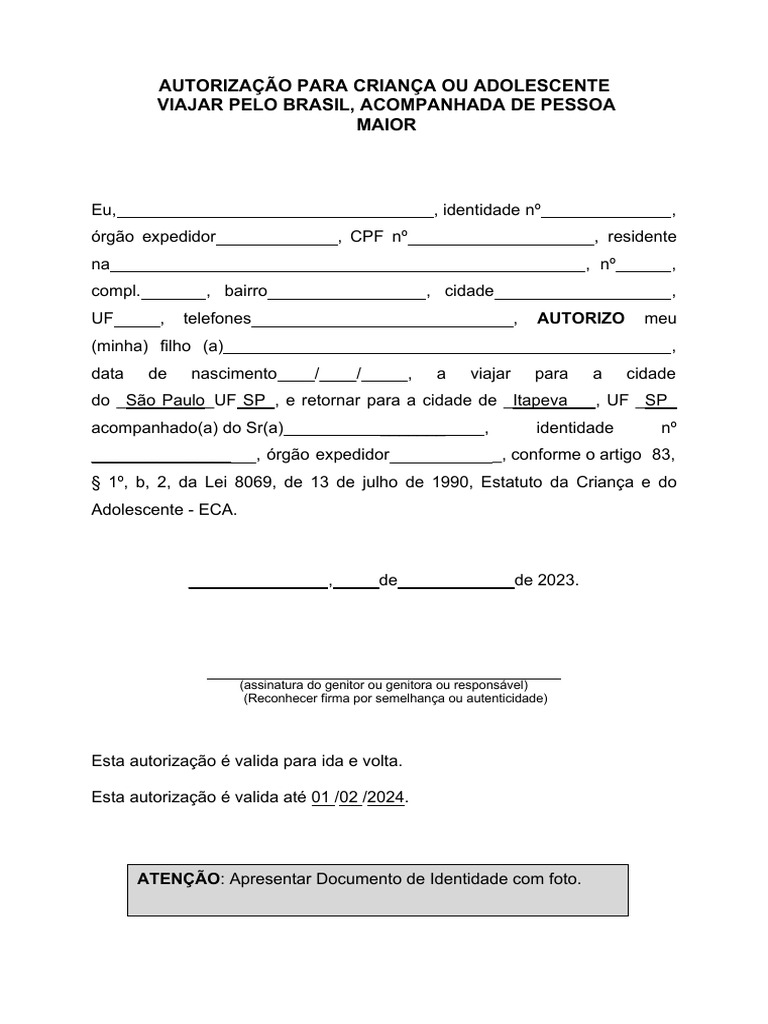 Autorização de Viagem para Menor | PDF