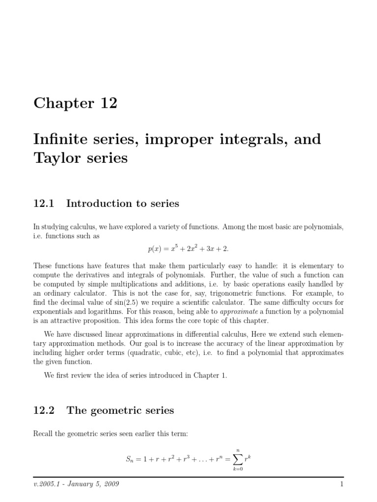 Infinite Series, Improper Integrals, and Taylor Series | PDF | Series ...
