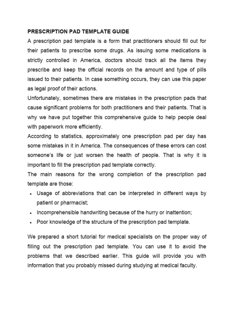 PRESCRIPTION PAD TEMPLATE GUIDE | PDF | Medical Prescription | Pharmacy