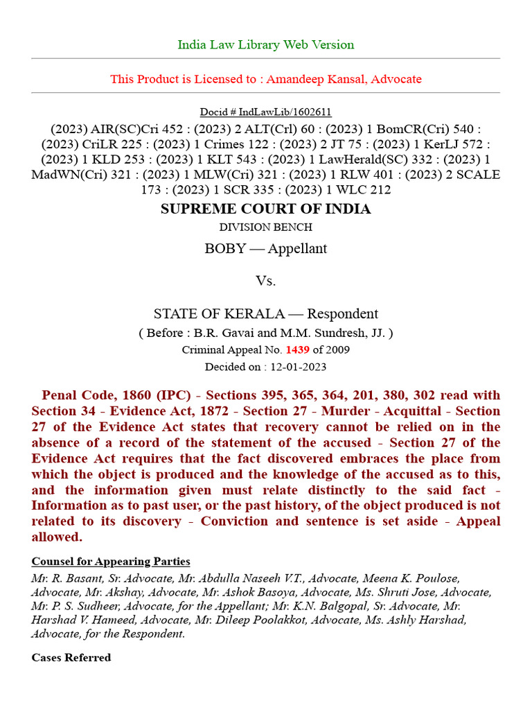 India Law Library Web Version | PDF | Prosecutor | Reasonable Doubt