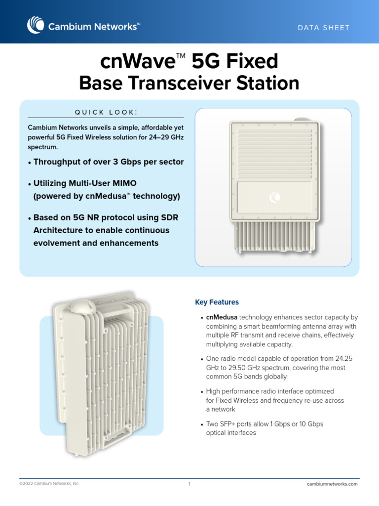 Cambium Networks Data Sheet CnWave 5G Fixed Base Transceiver Station ...