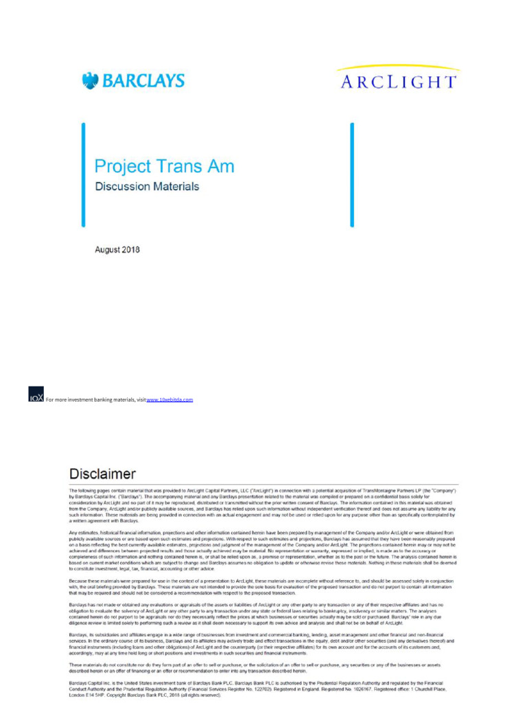 Barclays Presentation To ArcLight Capital Aug 2018 | PDF