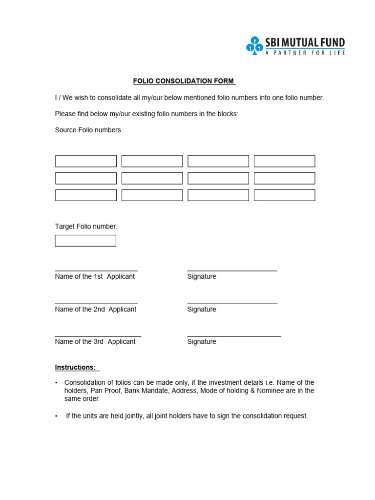 SBI Mutual Fund Folio Consolidation Form | PDF | Business | Finance ...
