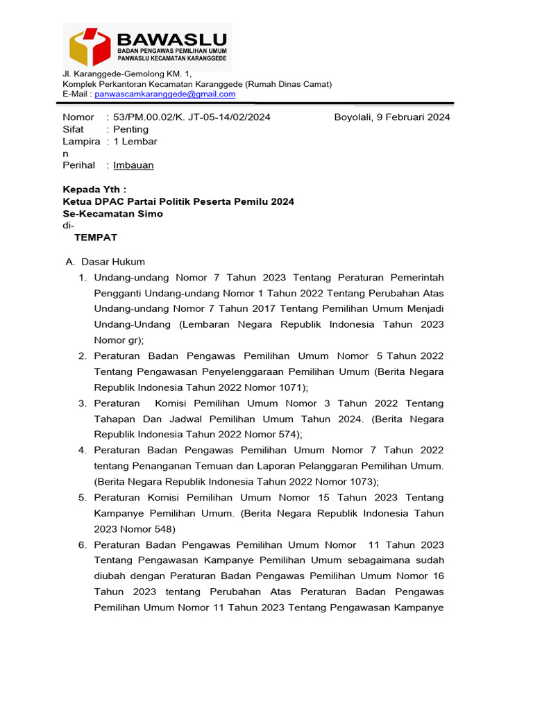 Imbauan Kampanye Pemilu 2024 Simo | PDF