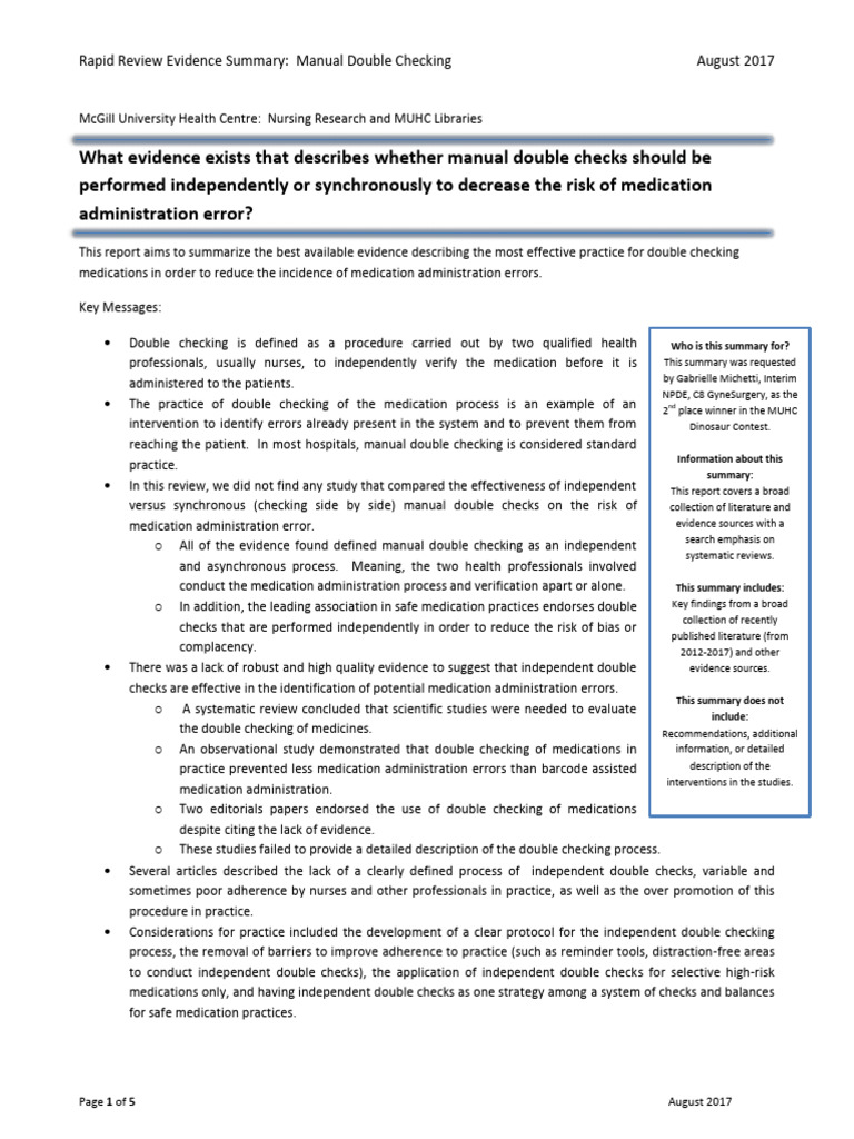 Manual Double Checking in Medication Safety | PDF