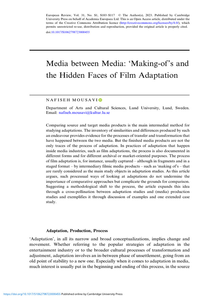 Div Class Title Media Between Media Making of S and The Hidden Faces of Film Adaptation Div | PDF