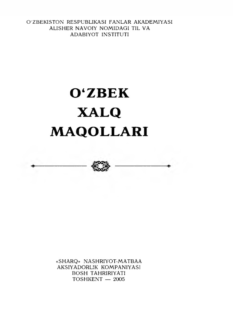o'Zbek Xalq Maqollari (2005) | PDF