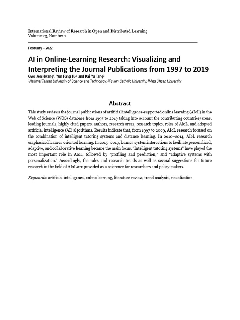 AI in Online-Learning Research Visualizing and Int | PDF | Educational ...