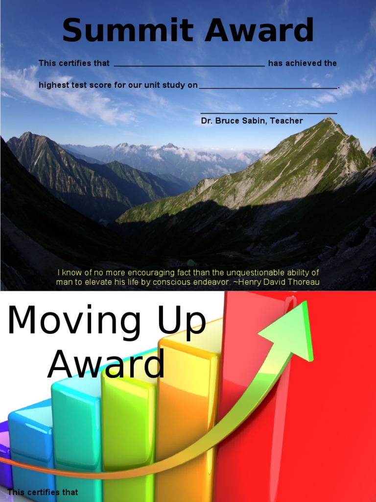 Summit Award: This Certifies That Has Achieved The Highest Test Score ...