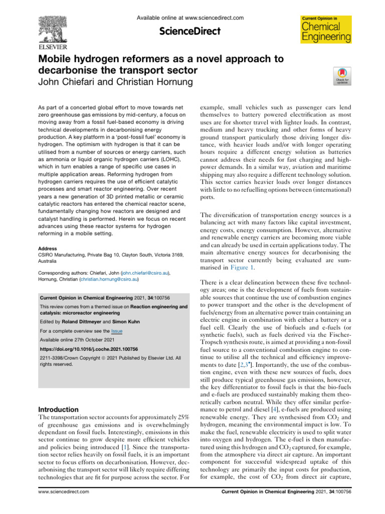 Mobile Hydrogen Reformers As A Novel Approach To Decarbonise The ...