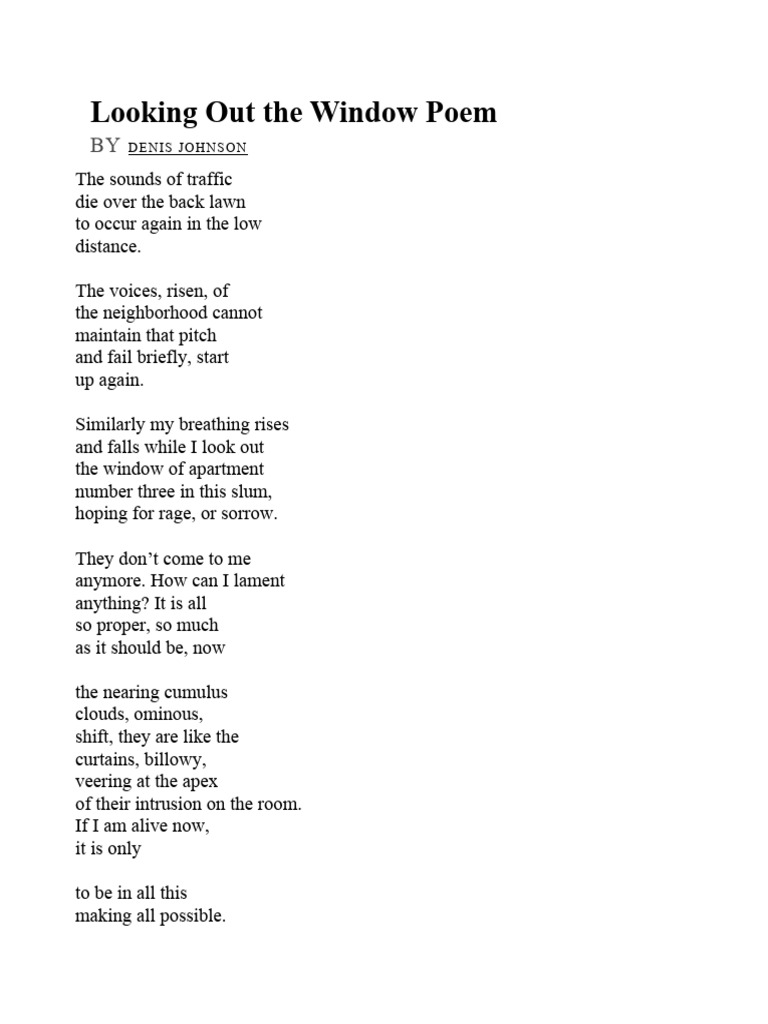 Looking Out the Window Poem - Denis Johnson | PDF