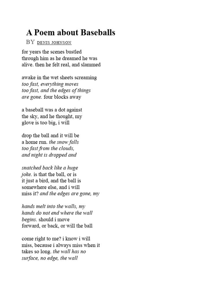 Baseball Poem by Denis Johnson | PDF