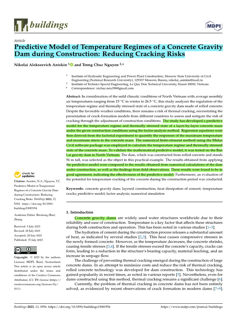 2023 Predictive Model of Temperature Regimes of a Concrete Gravity | PDF | Elasticity (Physics ...