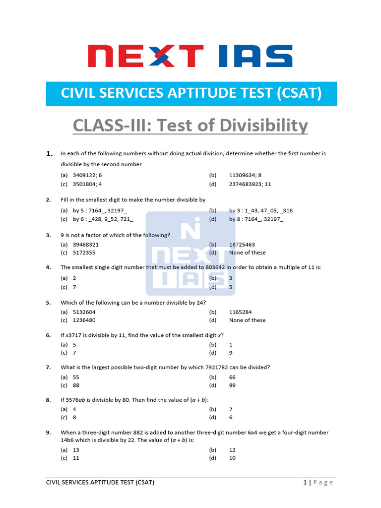 CSAT Class III | PDF | Numbers | Elementary Mathematics