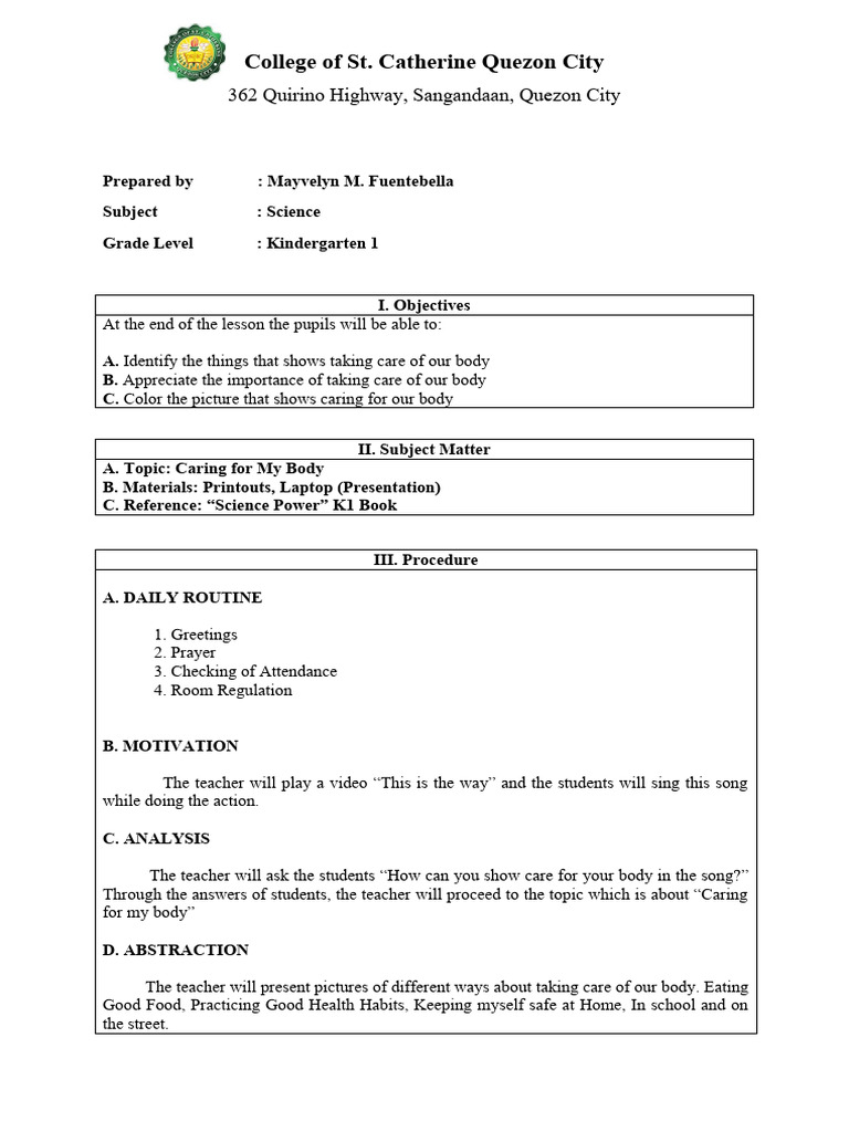 Kindergarten Science Lesson Plans | PDF | Teachers | Cognitive Science