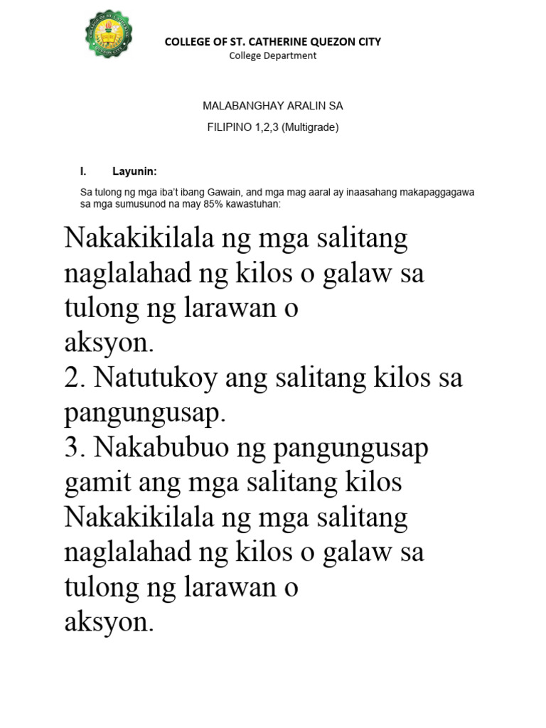 Filipino Multi Grade Lesson Plan | PDF