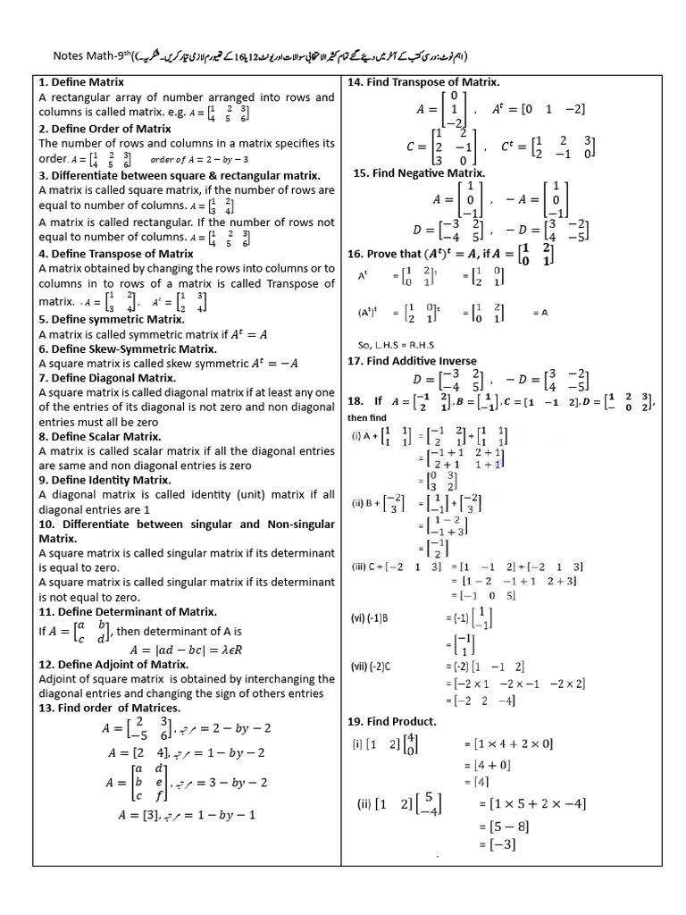 Notes Math 9th EM | PDF