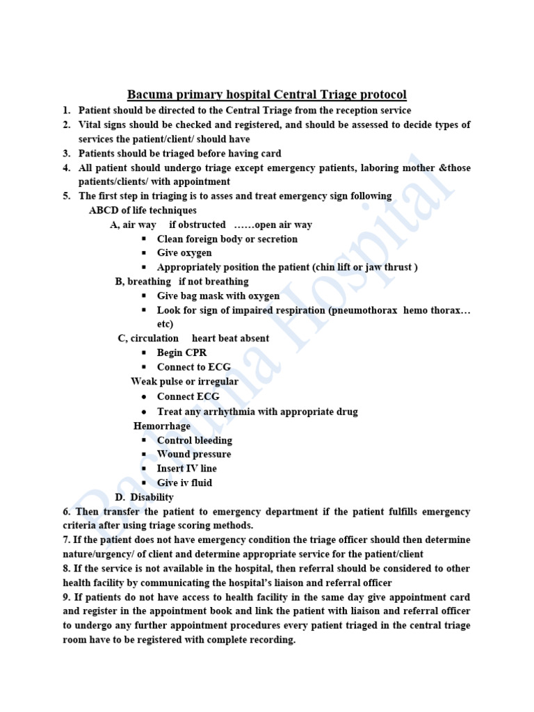 Central Triage Protocol | PDF