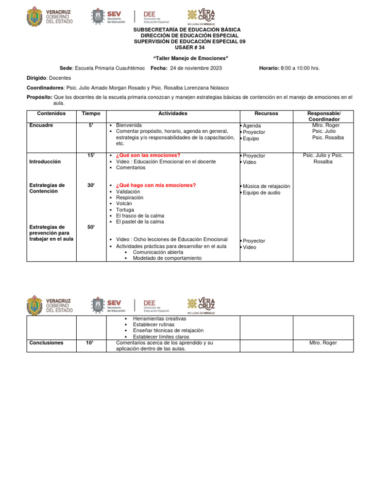Carta Programatica Taller para Docentes | PDF | Enseñando ...