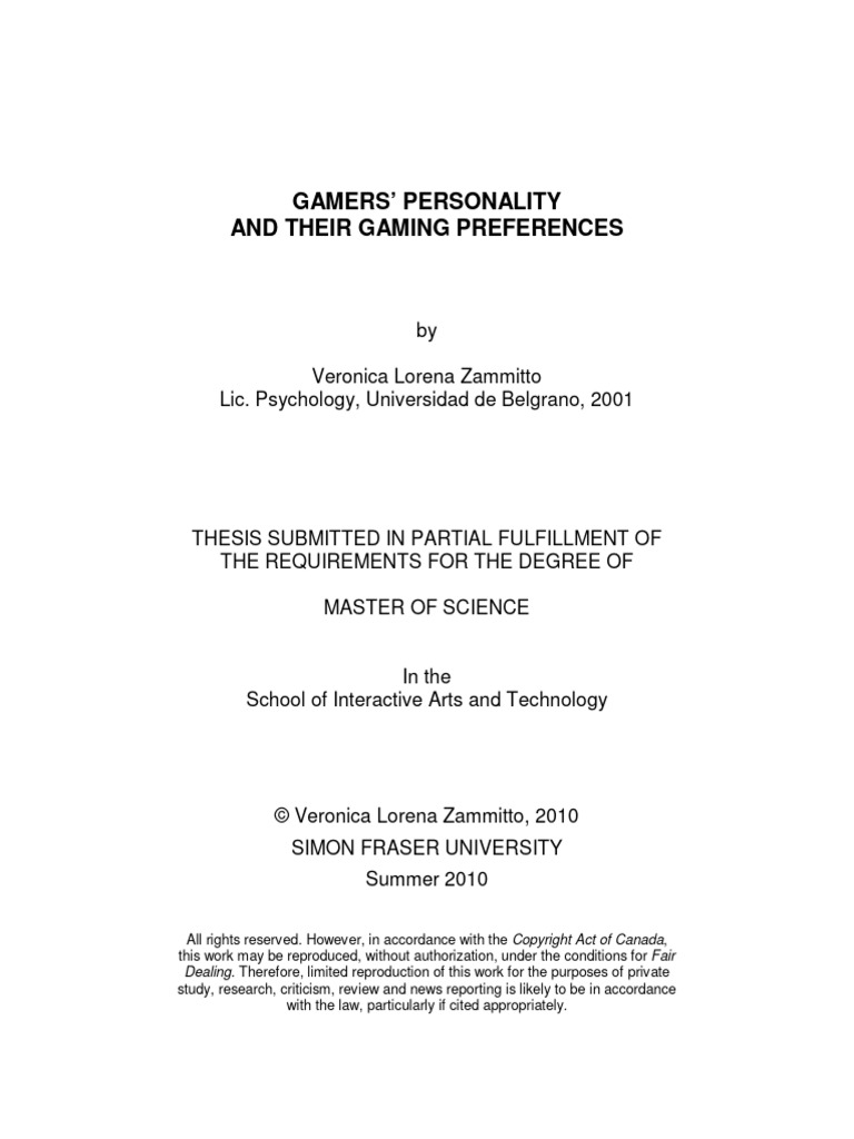 Gamers Personality and Their Gaming Pref | PDF | Id | Extraversion And ...