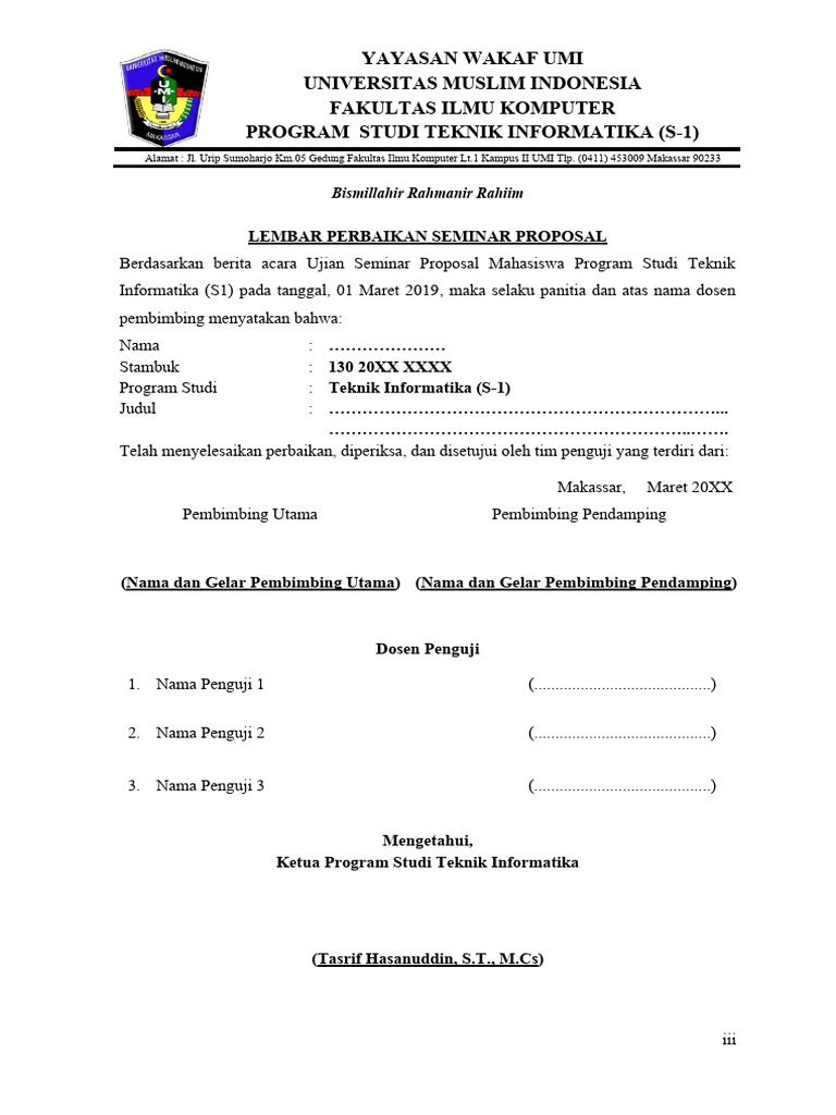 Lembar Perbaikan Proposal | PDF