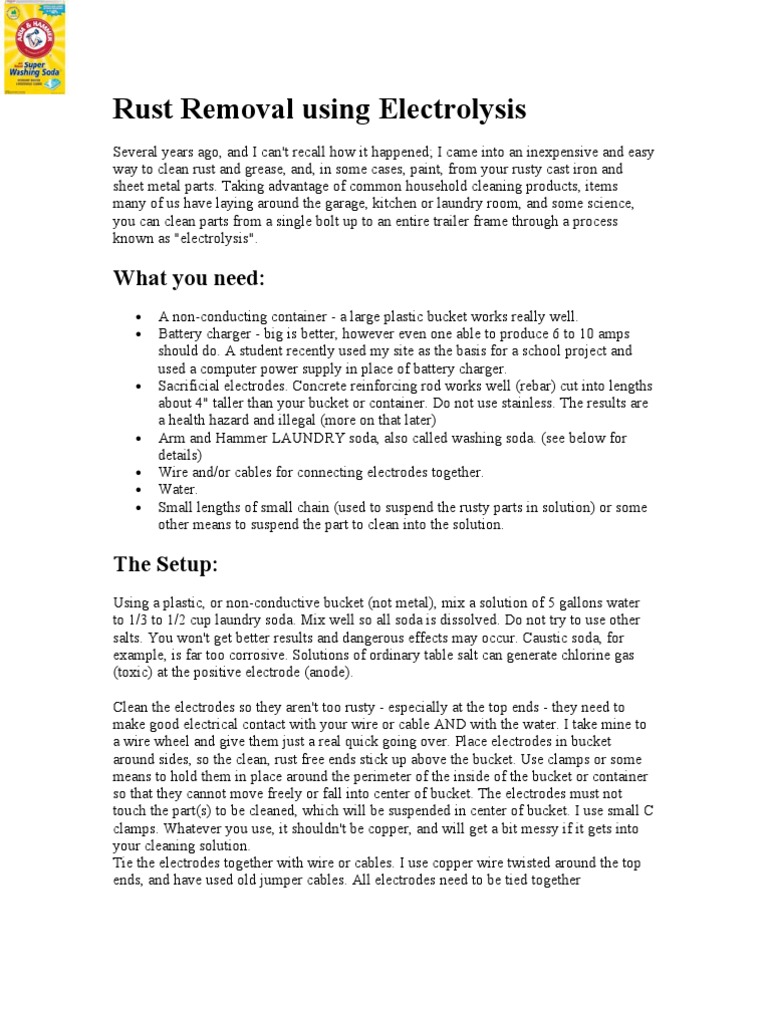 Rust Removal Using Electrolysis | PDF | Sodium Hydroxide | Sodium ...