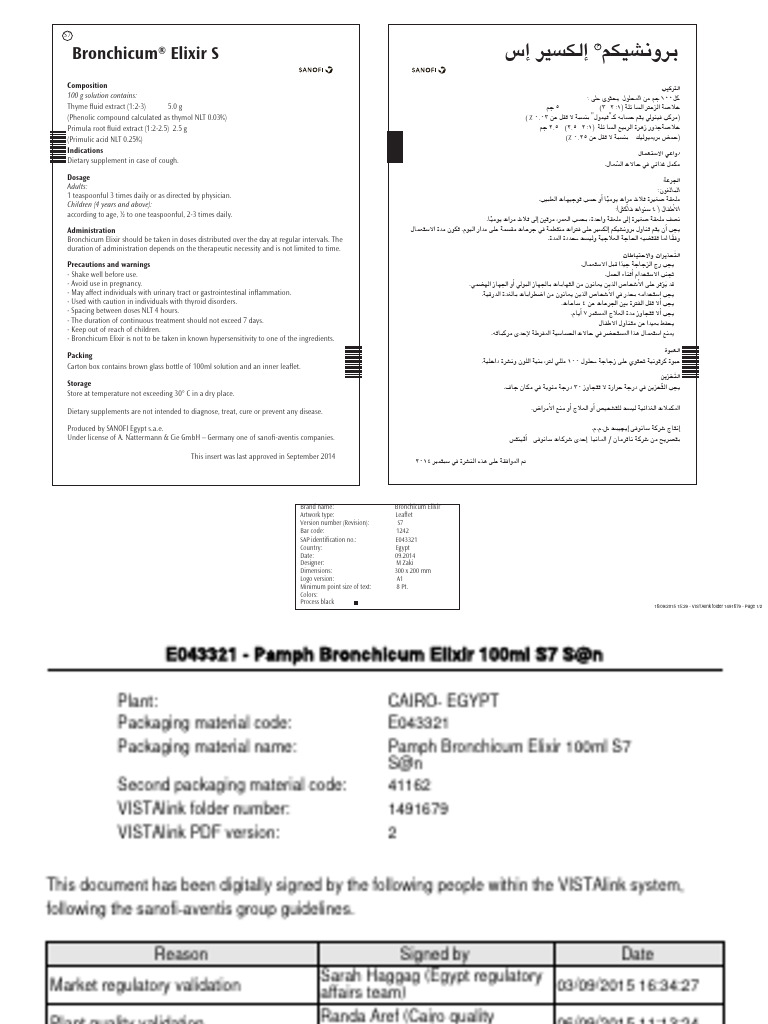 Bronchicum Elixir | PDF | Dose (Biochemistry) | Chemistry