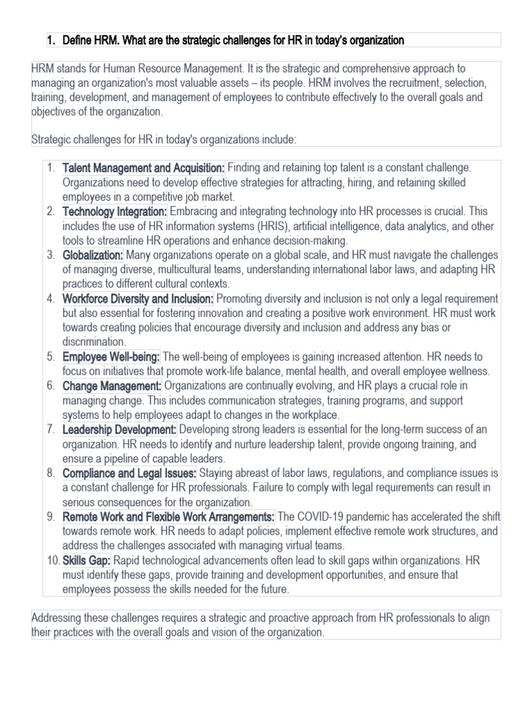 Important Questions From Module 1 | PDF | Human Resource Management ...