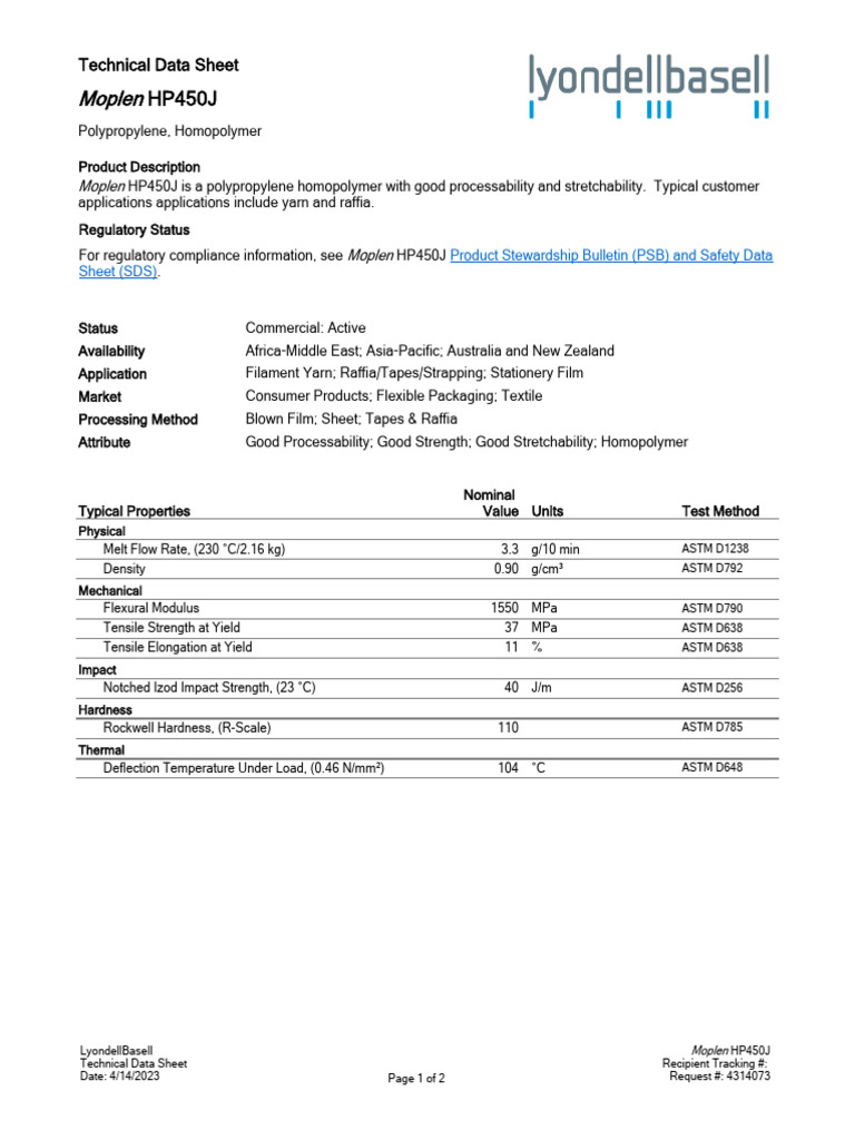 Moplen: Technical Data Sheet | PDF | Polymers | Information