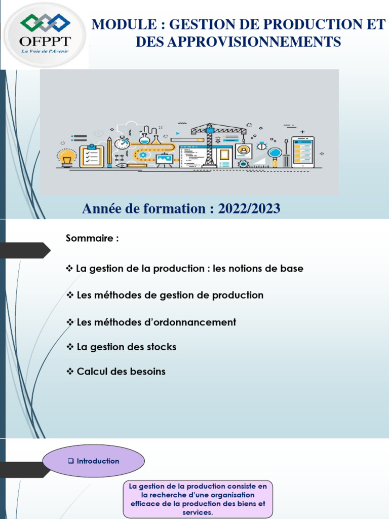 Gestion de Production : Notions et Méthodes | PDF | Planification ...