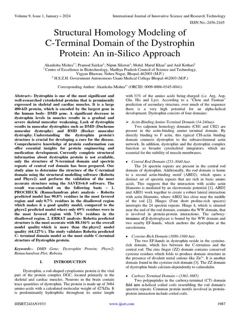 Structural Homology Modeling Of C Terminal Domain Of The Dystrophin