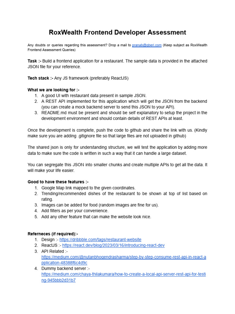 Frontend Developer Assessment | PDF