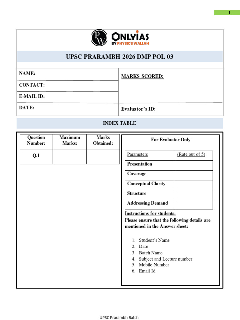 Polity 03 Daily Mains Question Booklet Upsc Prarambh 2026 Polity