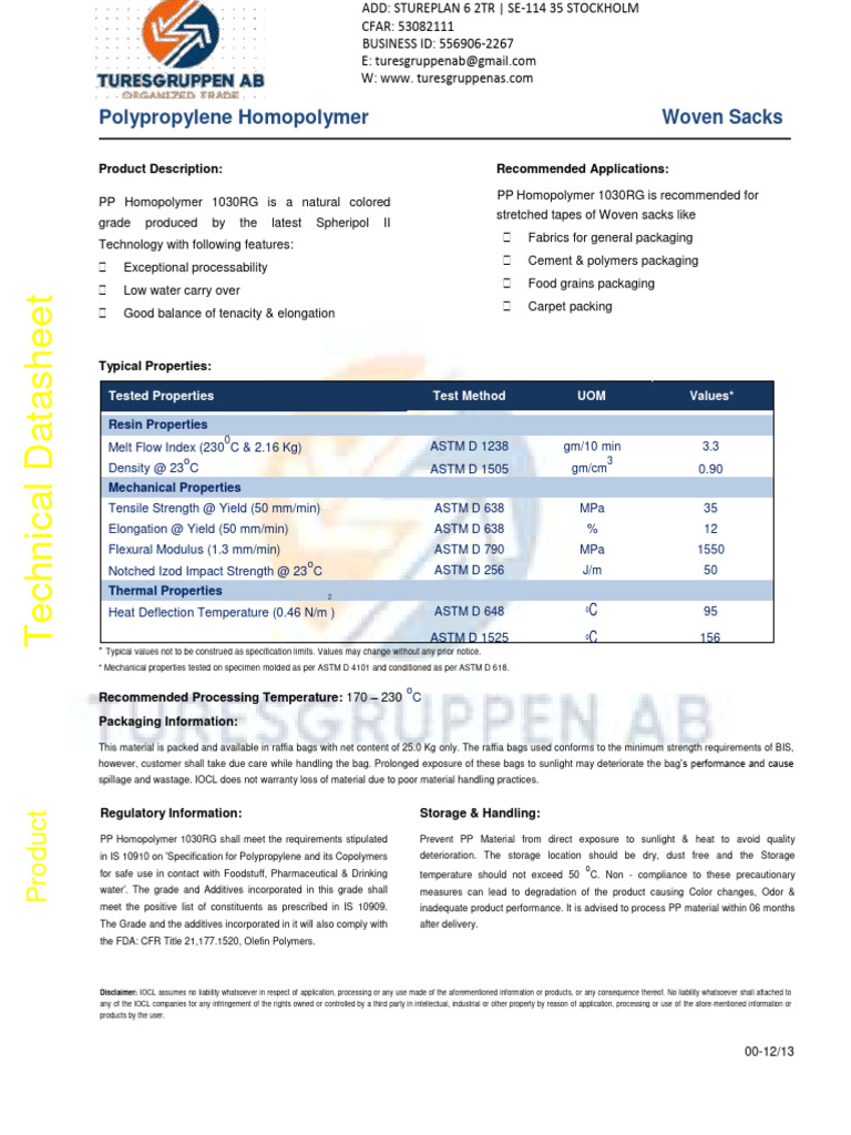 Iocl PP Raffia | PDF | Polymers | Building Engineering