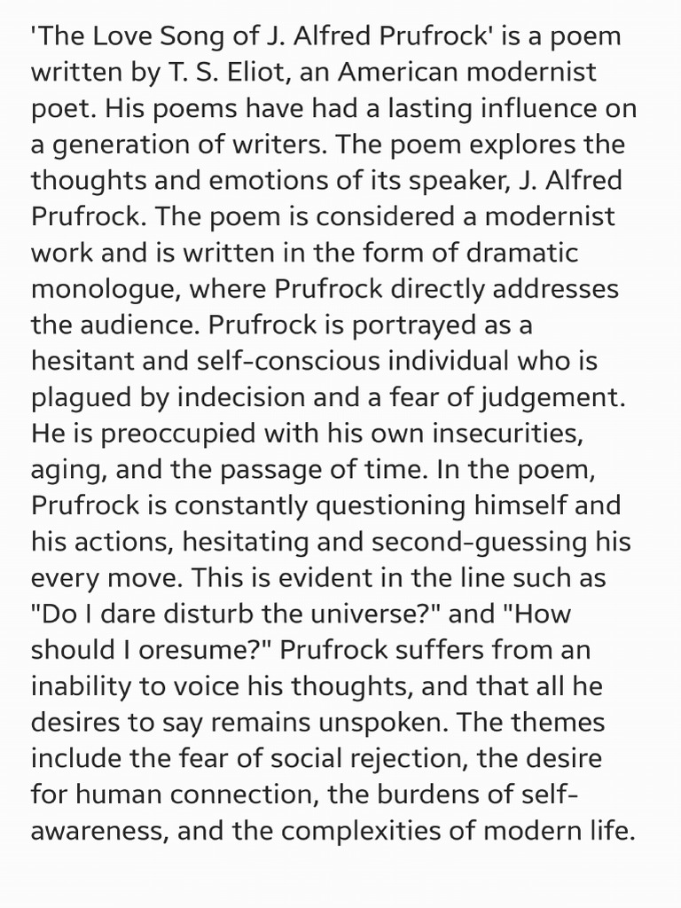 The Love Song of J Alfred Prufrock | PDF