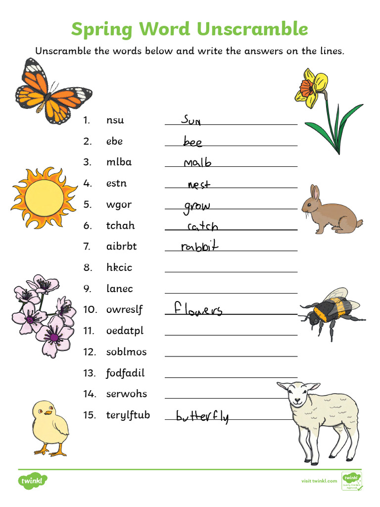 Editado - 1. Spring-Word-Unscramble-T-Tp-2679504 - Ver - 2 | PDF