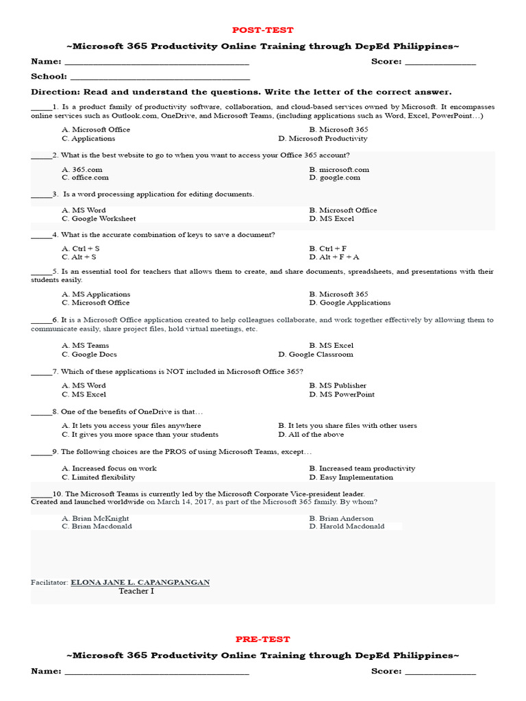Pre - Post Test Topic | PDF | Microsoft Office | Microsoft Excel