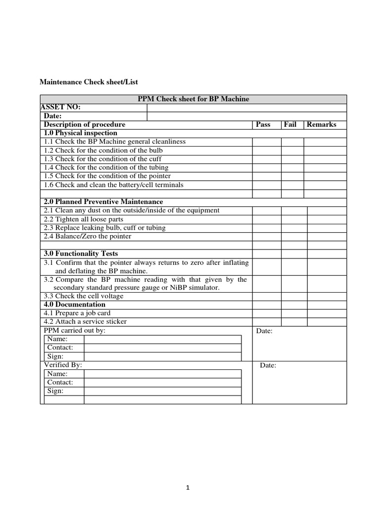 PPM CHECK LIST - Format 1 | PDF | Switch | Screw