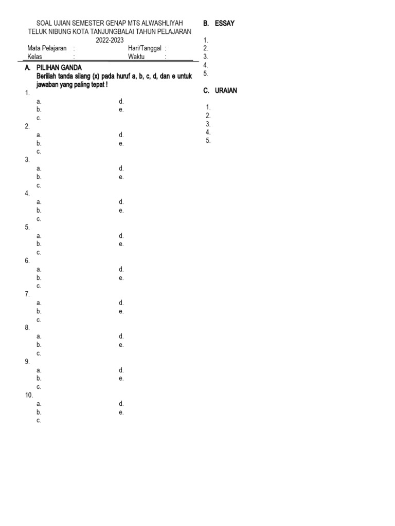 Blanko Soal Kosong | PDF