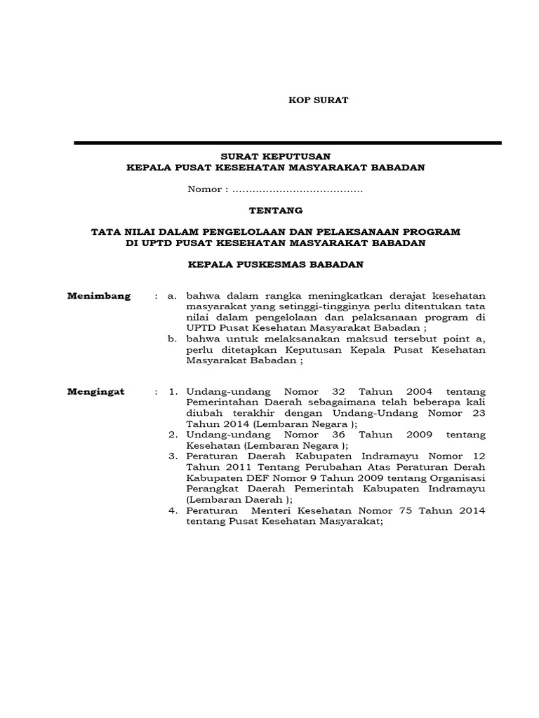 SK TTG Tata Nilai Pengelolaan Dan Pelaksanaan Program | PDF