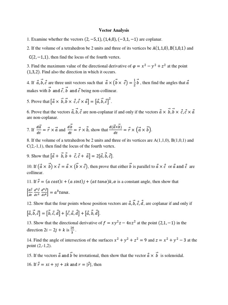 Vector Analysis Question Bank | PDF | Tetrahedron | Euclidean Geometry