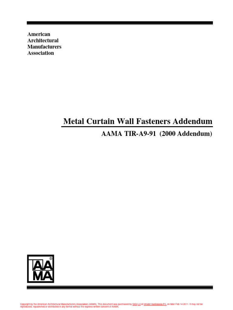 AAMA TIR-A9-91 Metal Curtain Wall Fasteners 2000 Addendum | PDF | Coefficient Of Variation ...