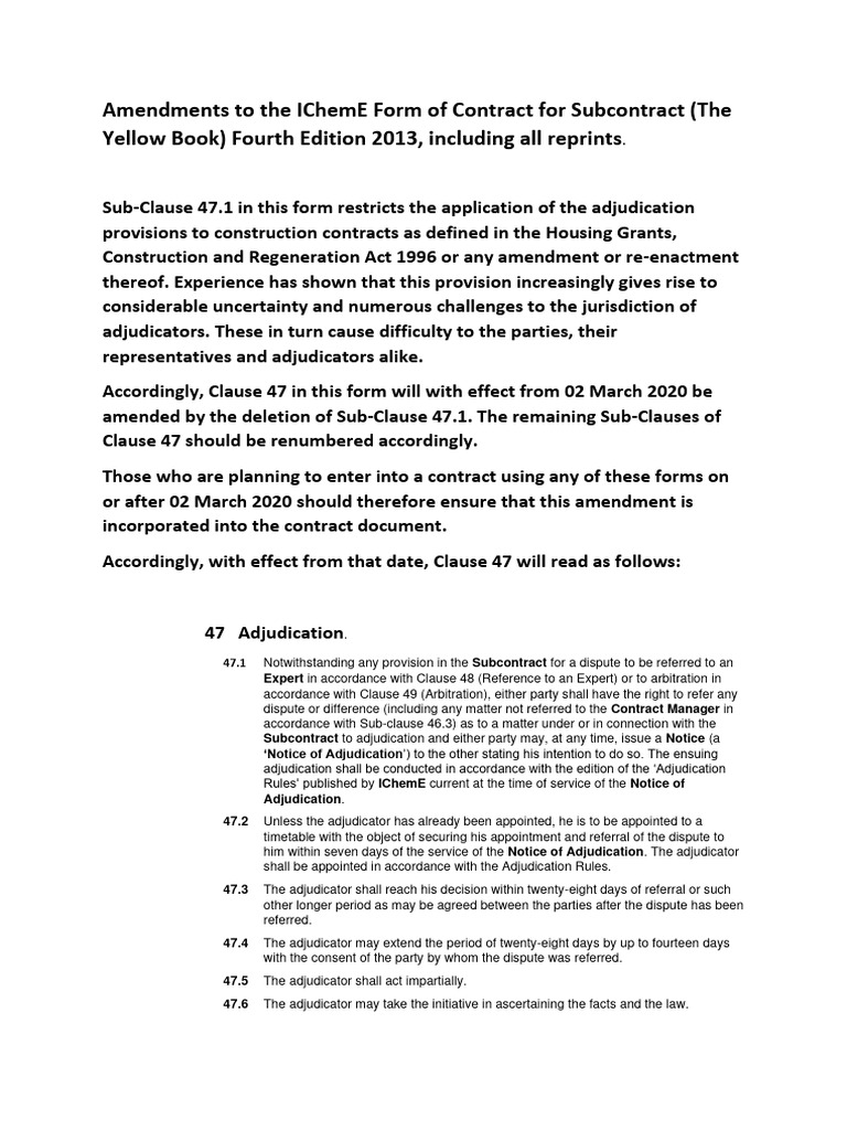Amendments to IChemE Subcontract Adjudication | PDF | Adjudication ...