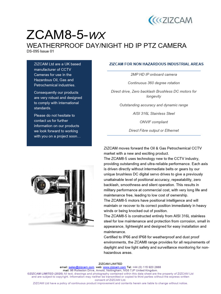 Zcam8-5 WX HD Ip PTZ Camera Datasheet Issue 01 | PDF | Streaming Media ...