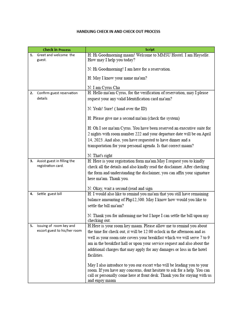 Check in and Check Out Script | PDF | Credit Card