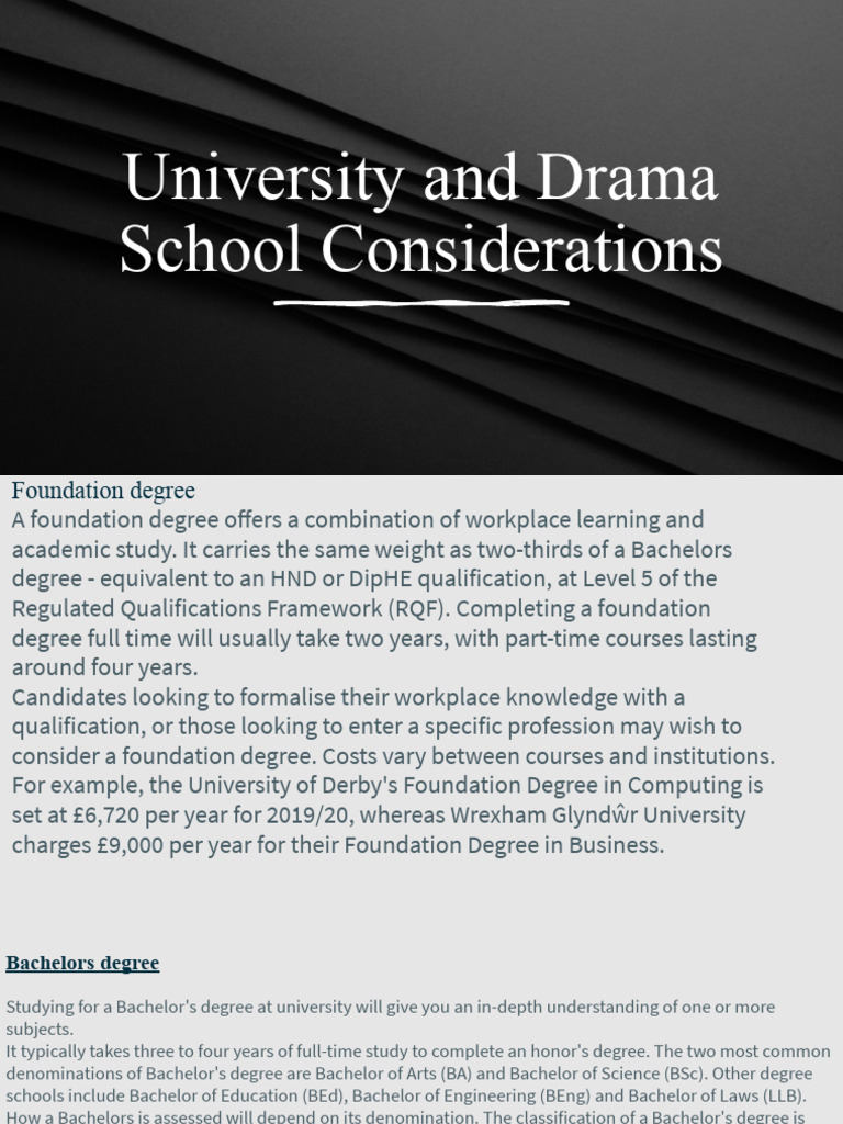 University and Drama School Considerations | PDF | Bachelor's Degree ...